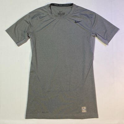 Nike Pro Combat Shirt Size L Mens Compression Dri-Fit Short Sleeve Gray ...