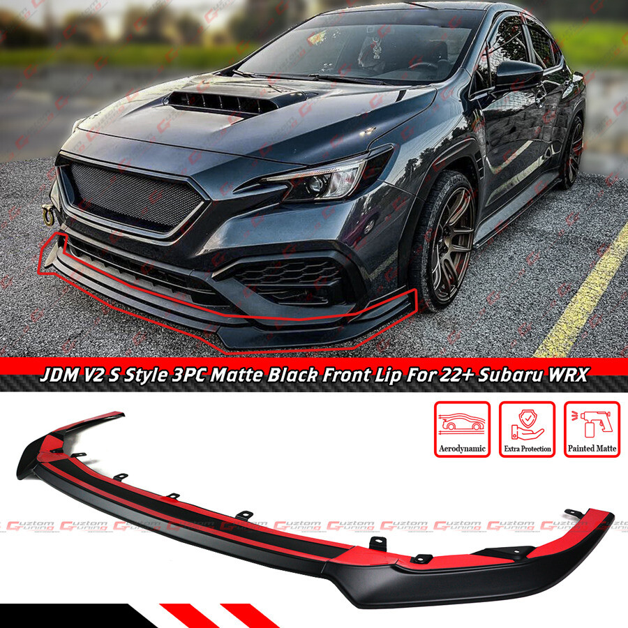 For 22-26 Subaru WRX VB JDM V2 S Style Matte Black Front Bumper Lip ...