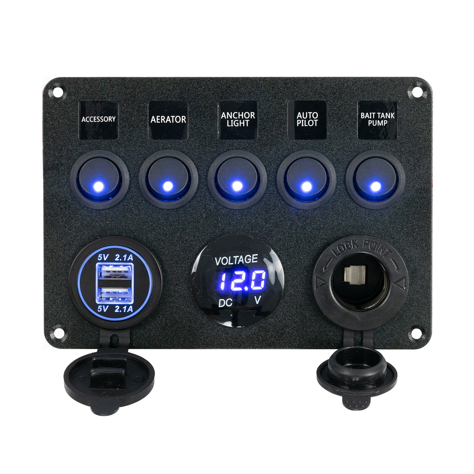 5 Gang Rocker Switch Panel Car Boat Marine Blue LED On-Off Toggle ...