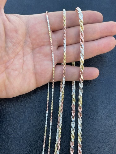 Solid 925 Silver & Yellow Rose Gold Plated Tri Color Rope Chain ...