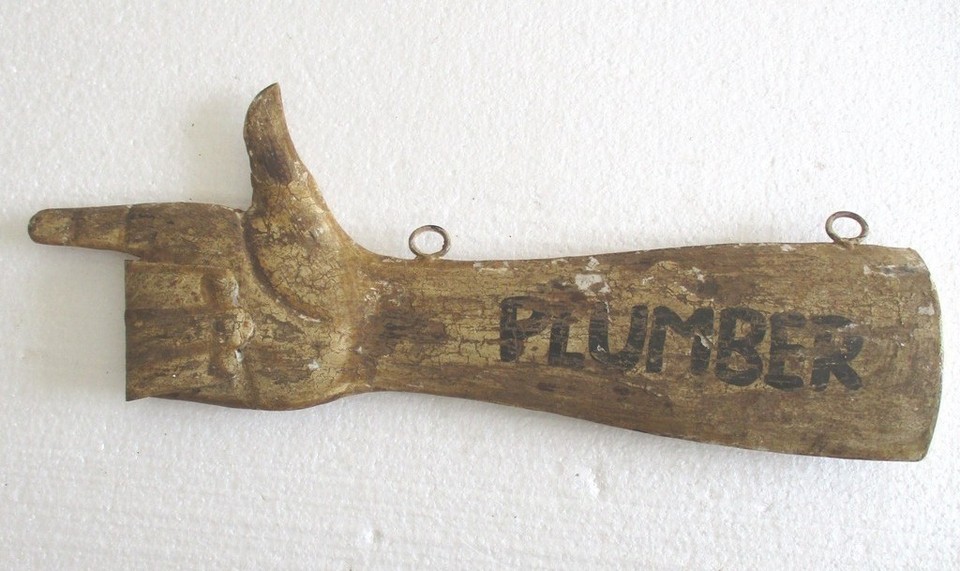 ANTIQUE OLD IRON ADVERTISEMENT TRADE SIGN PLUMBER HAND DIRECTION . | eBay