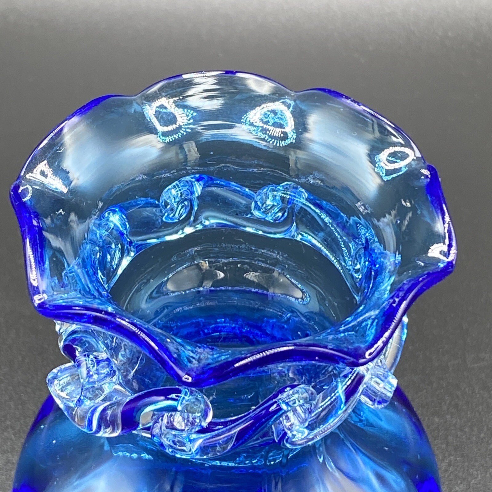 Pilgrim Glass Cobalt Blue Vase Hand Blown 3 1/4” with Clear Rigaree ...