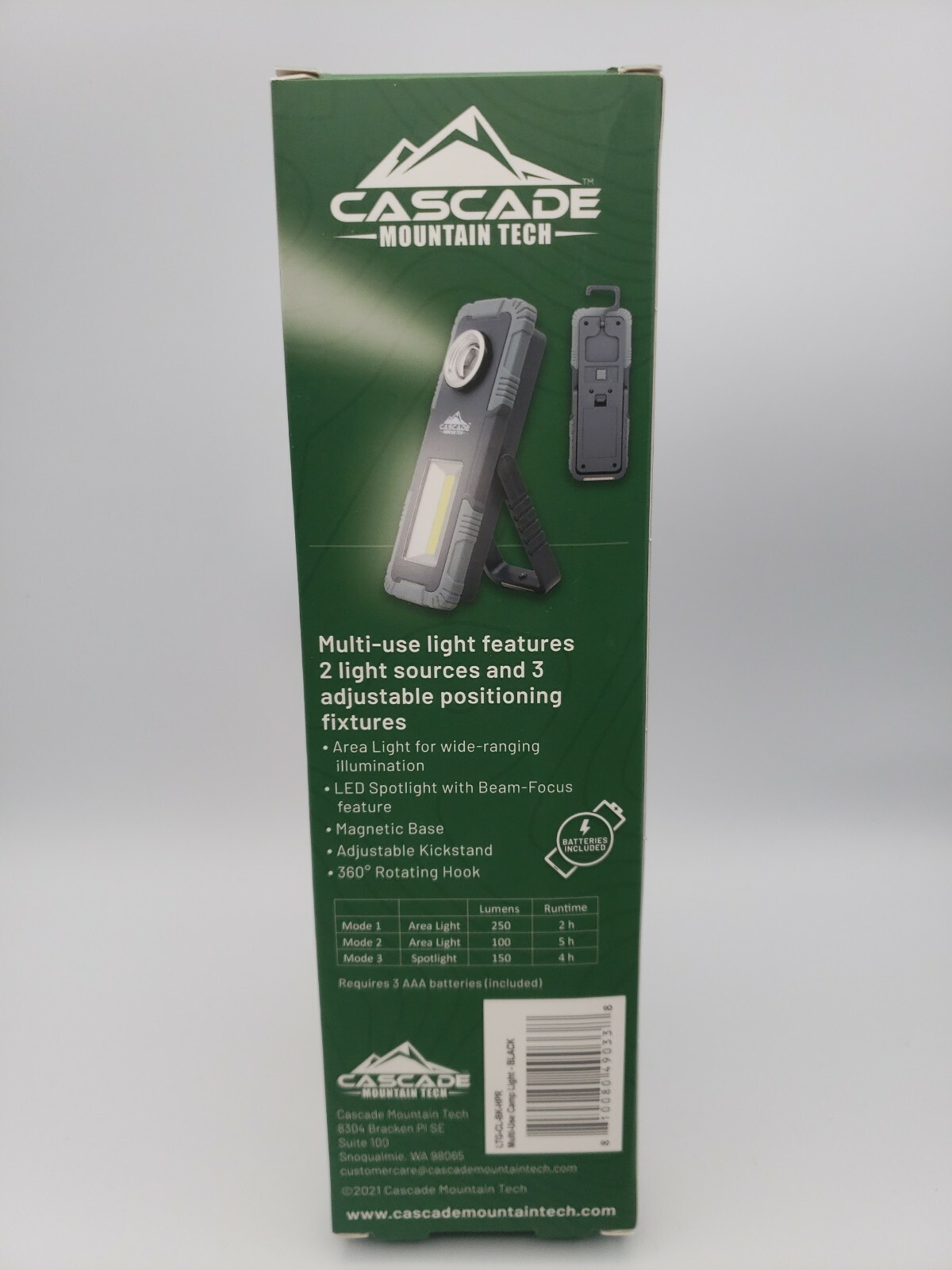 Cascade Mountain Tech 250 Lumen LED Multi-Use Camp Light, Three ...