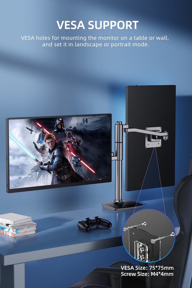 UPERFECT 18.5" Gaming Monitor 1920x1080 Display Second Screen Portable ...
