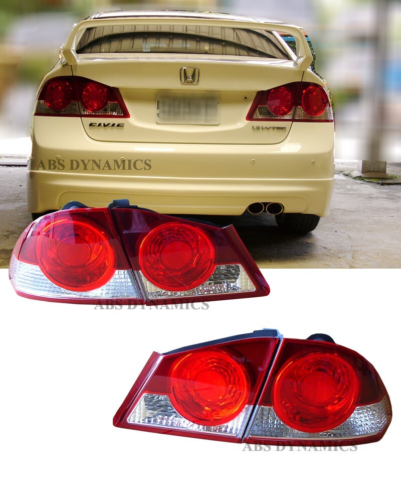 FOR 06-11 HONDA CIVIC FD1 CSX JDM ROUND TAIL LIGHT RED/CLEAR PAIR 2PCS ...