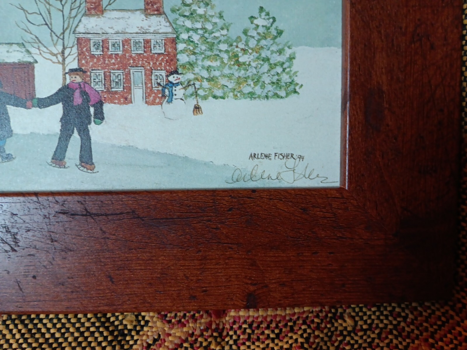 Vintage Folk Art Print Signed Limited Edition Arlene Fisher Ice Skaters ...