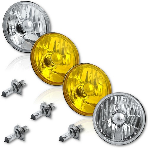 5-3/4" Halogen Crystal Clear Headlight Amber Yellow Glass Fog H4 Light ...