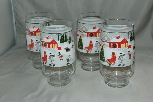 4 Sango Silent Night 17 Ounce Libbey Glass Ice Tea Tumblers Winter ...