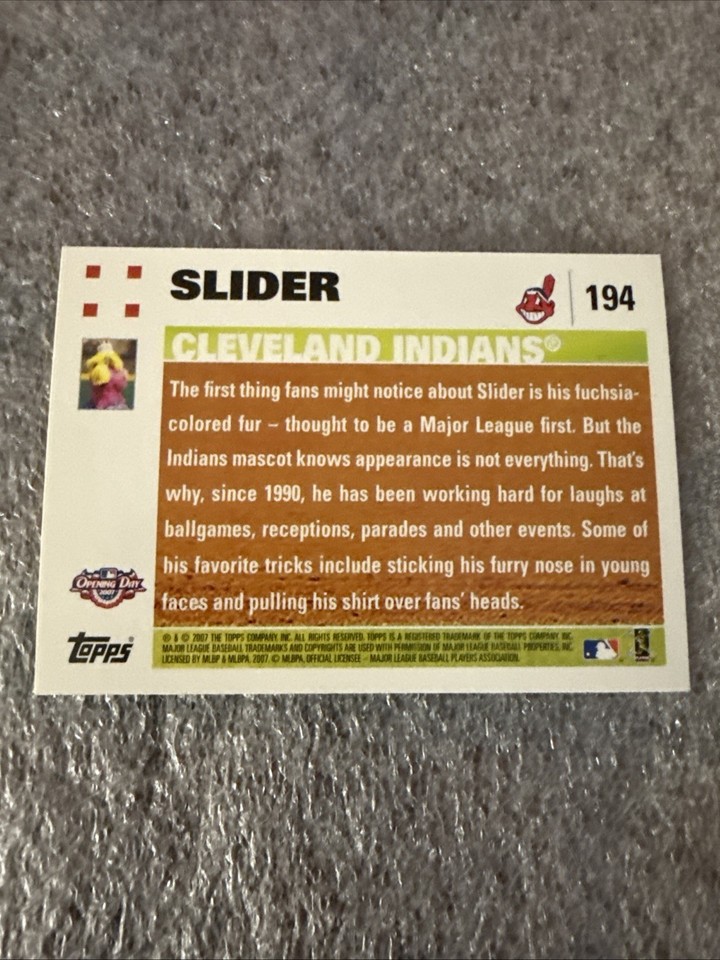2007 Topps Opening Day Slider #194 Cleveland Indians Guardians Mascot ...