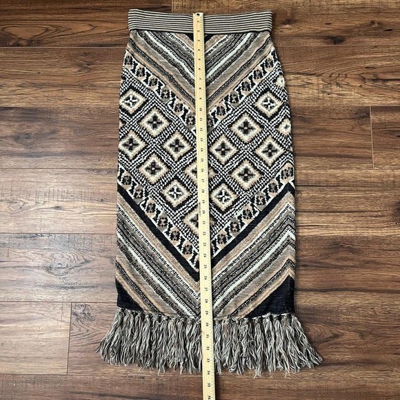 Vintage Free People Wool Blend Fringe Midi Skirt Boho Geometric Print ...