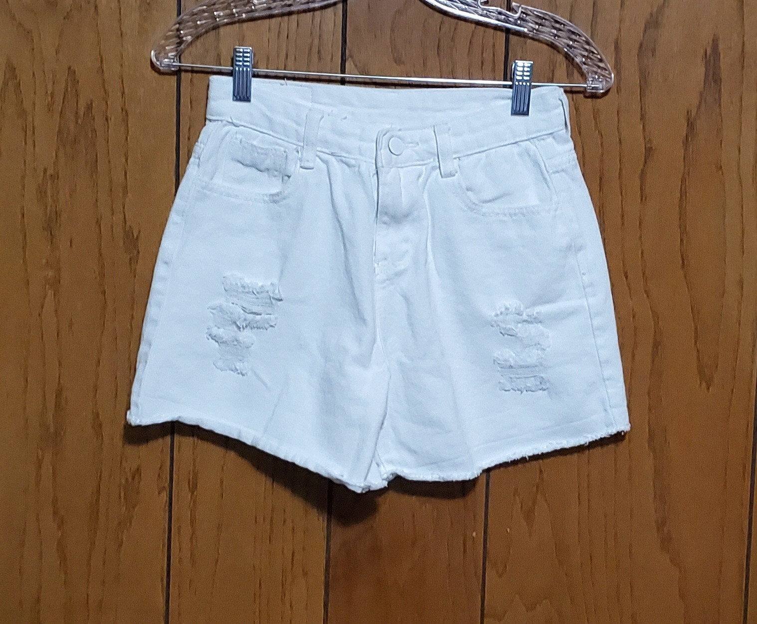 Womens Fashion Jean Shorts Size 26 White Cut Off Denim Jean Distressed ...