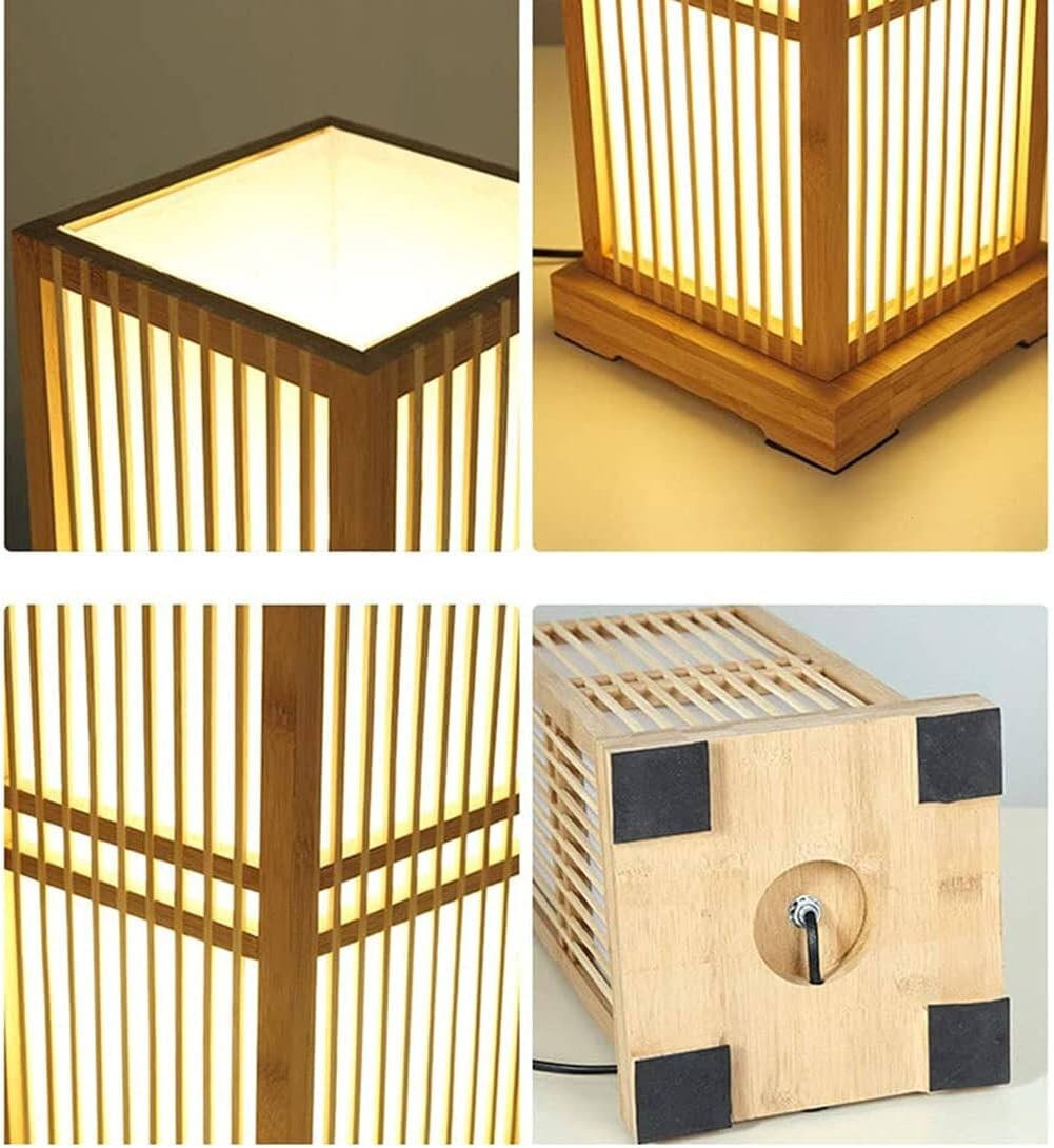 Japanese Style Table Lamp Stand Light Natural Bamboo Work Square ...