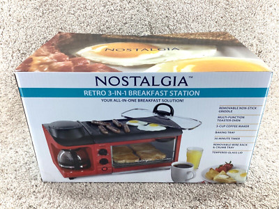 Nostalgia Toaster Oven 1500 W 4-Slice Red Breakfast Station Coffee ...