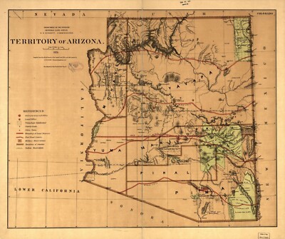 20" x 24" 1876 Map of The Territory of Arizona | eBay