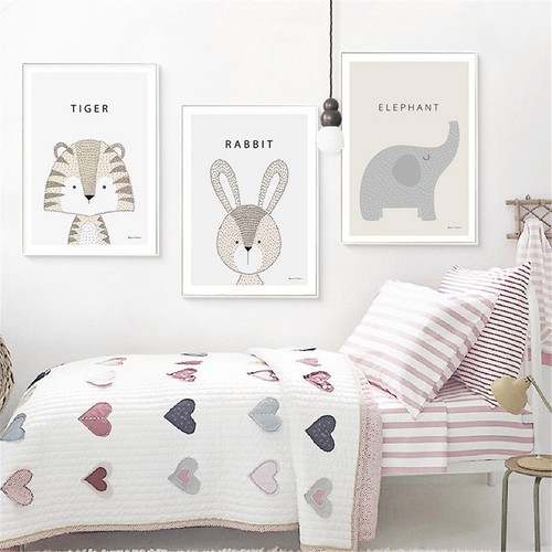 Animal Tiger Rabbit Canvas Poster Prints Nursery Pictures Baby Room ...