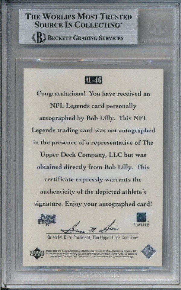1997 Upper Deck Legends Auto Bob Lilly #AL46 BGS Authentic Auto | eBay