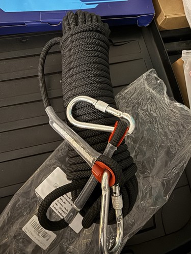 New 20 Meter black static climbing or safety rope with attached ...