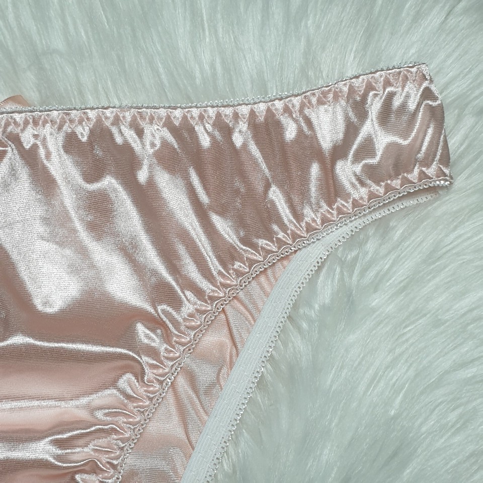 VTG Slippery Nylon Satin Panty Glossy Pink Bikini Sissy Brief Size 9 ...