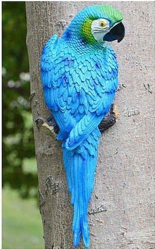 Blue Parrot Bird Statue Garden Sculpture Tabletop Figurine Home Decor ...