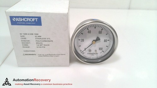 ASHCROFT 63 1008 A 02B 100#, PRESSURE GAUGE, NEW #322010 | eBay