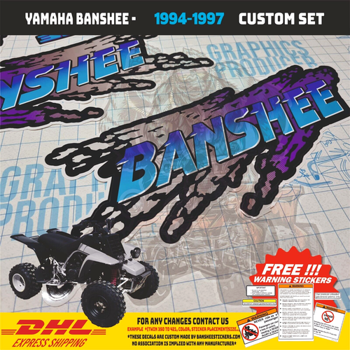 1994-97 Yamaha Banshee Full Graphics Decals Kit THIN AND HIGH GLOSS NEW ...