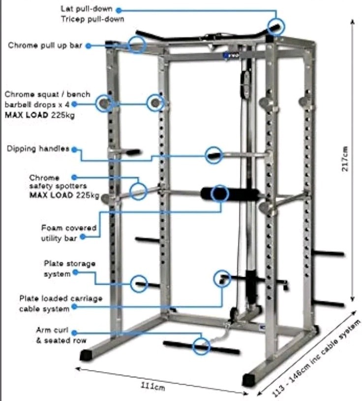 Ryno Power Rack Squat Cage Combo Weight Machine Pull Up Multi Gym ...