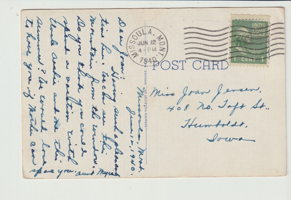 POSTCARD MOUNT SENTINEL WITH LIGHT SNOW MISSOULA MONTANA POSTMARKED ...