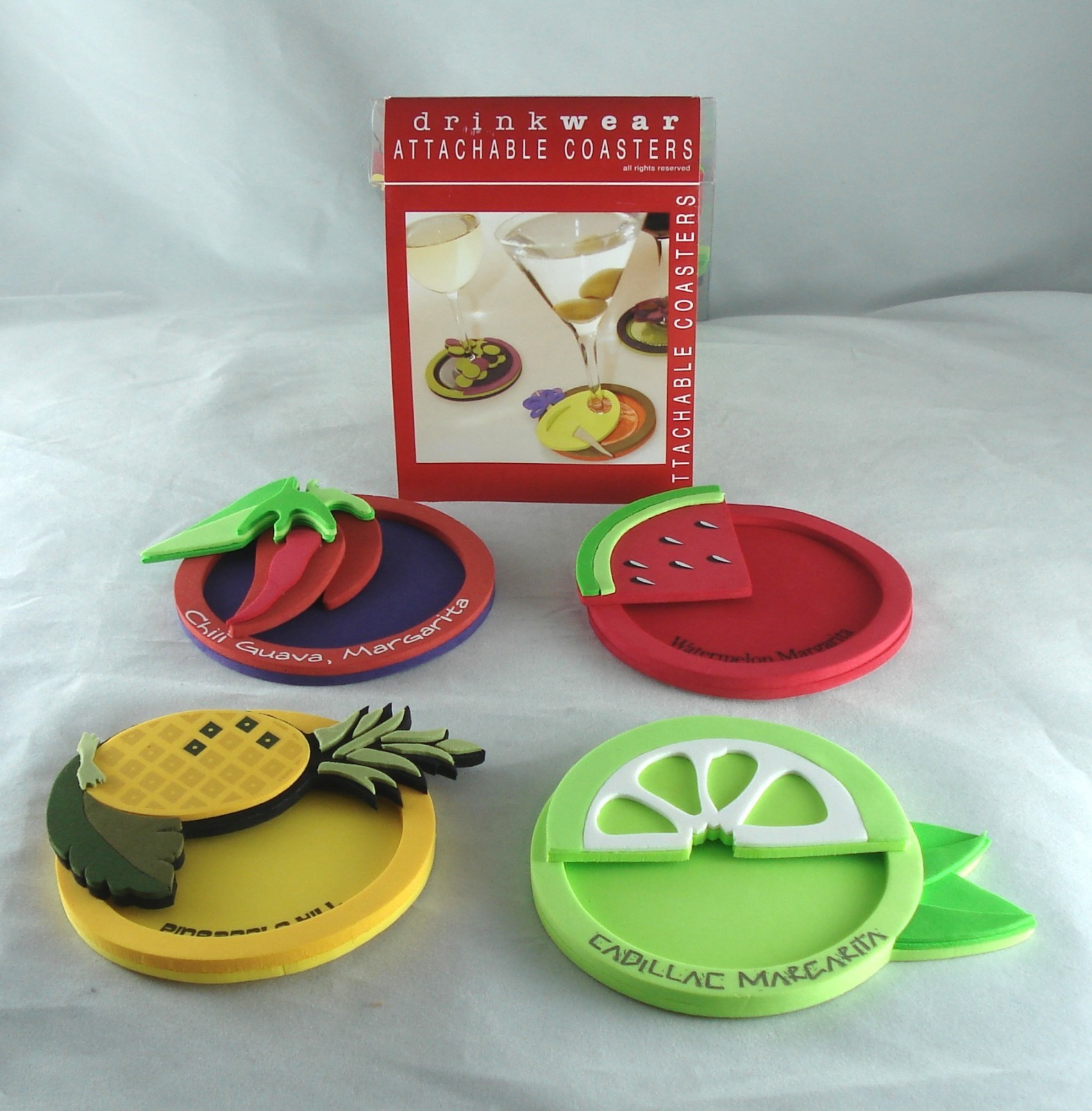 Drink wear Attachable Coasters Set of 4 New | eBay