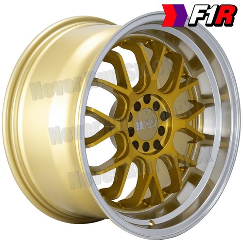 F1R F21 18" 18x9.5 5x100/114.3 +35 OFFSET POLISH LIP GOLD 16 SPOKES ...