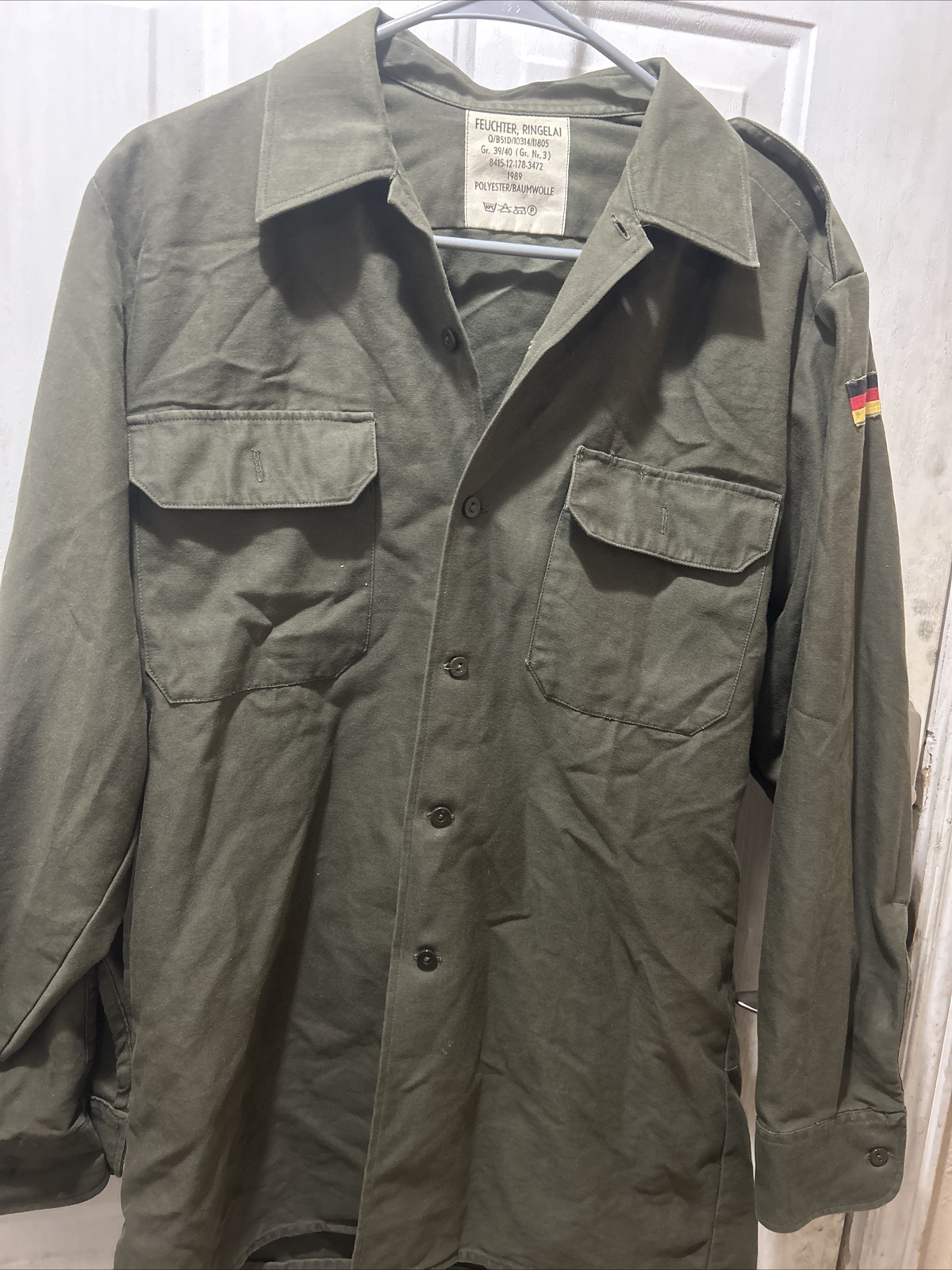 Vintage German Army Shirt Uniform Khaki Cotton Military Soldier Green ...