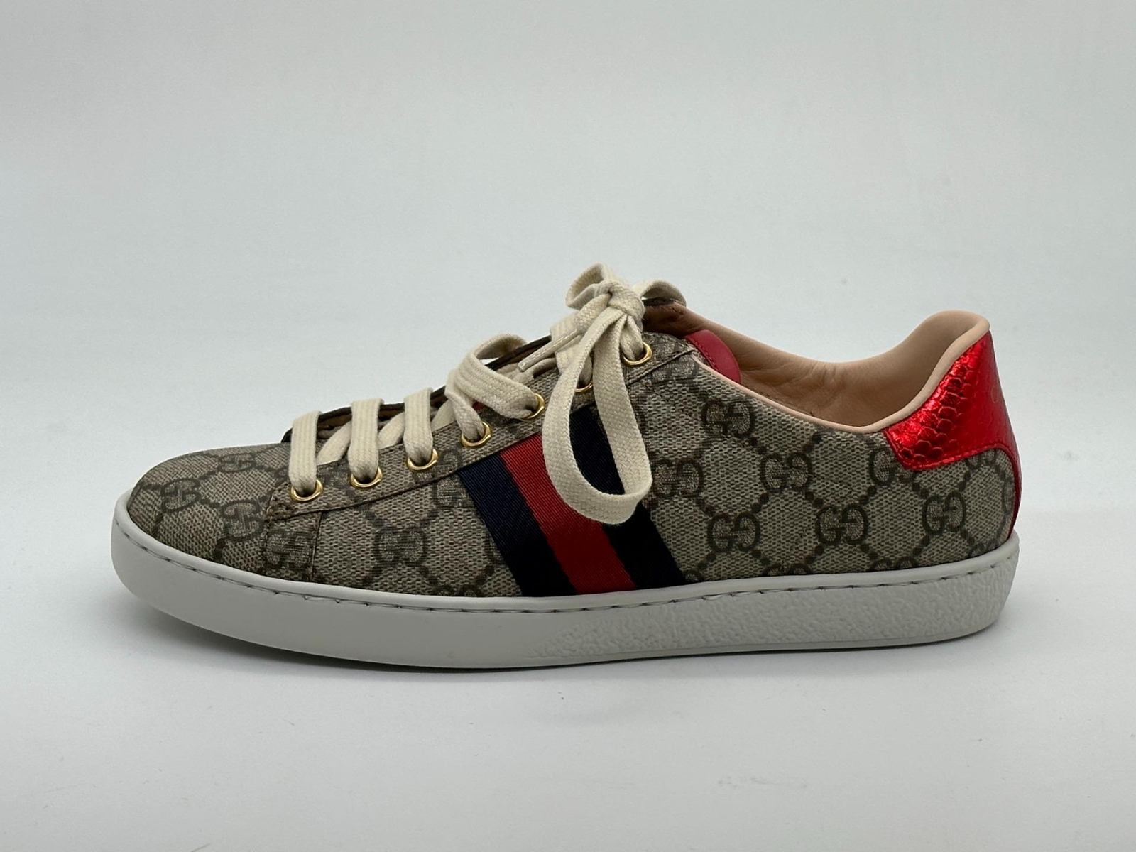 Gucci Ace Supreme GG Guccissima Logo Web Stripe Flat Sneakers Shoes ...