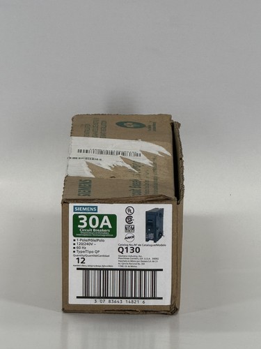 Box of 12 - SIEMENS Q130 30A Circuit Breakers 1-Pole 120/240V~ 60 Hz ...