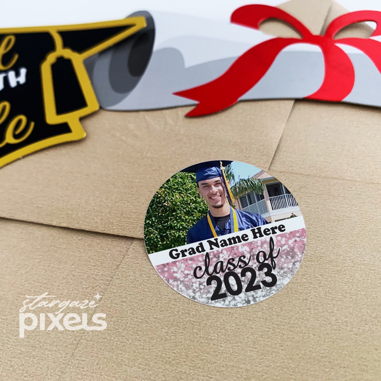 (24) 2023 Graduation Photo Stickers - Glitter Party Favor Labels Glossy ...