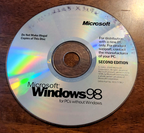Microsoft Windows 98 Second Edition for PCs without Windows w/ CD Key ...