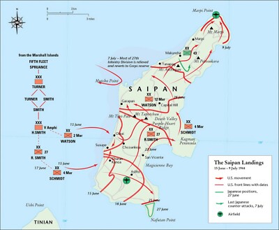 The Battle of Saipan - US Japan - Pacific Campaign WWII Map Operation ...