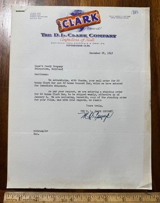 Vtg 1950 graphic letterhead DL CLark Co Clark Bar Candy Pittsburgh PA ...