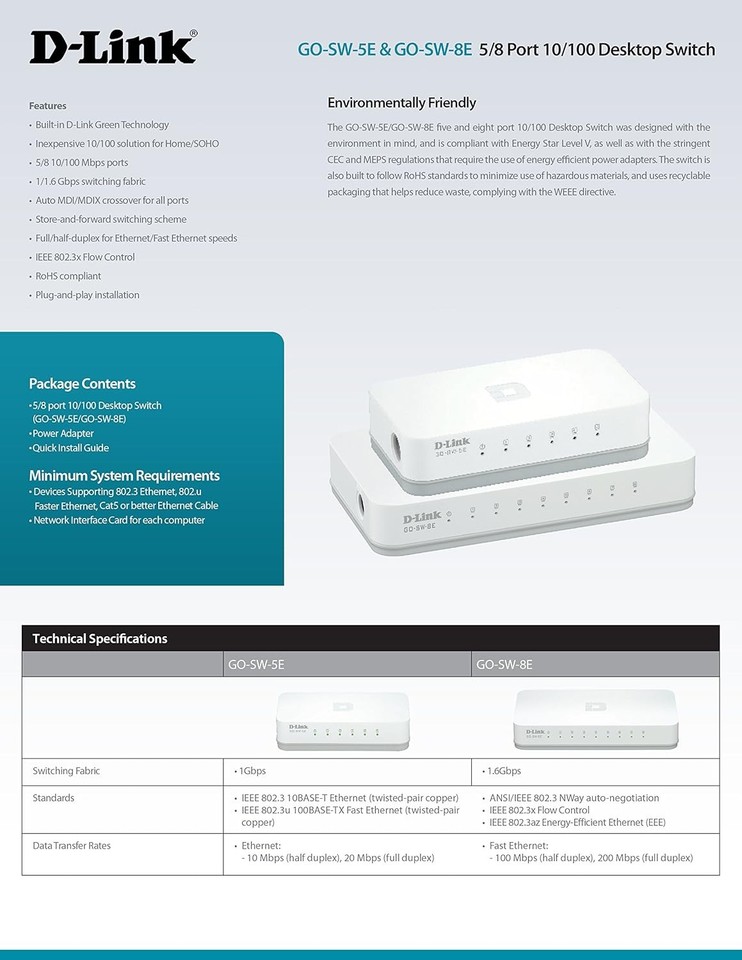 D-Link GO-SW-5E 5-Port Fast Ethernet Easy Desktop Switch | eBay UK
