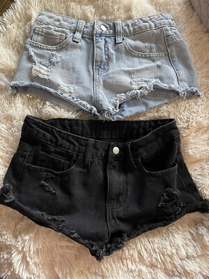 2 Pair - Black and Light Wash Blue - Girls Cut-off Shorts SHEIN Size 9 ...