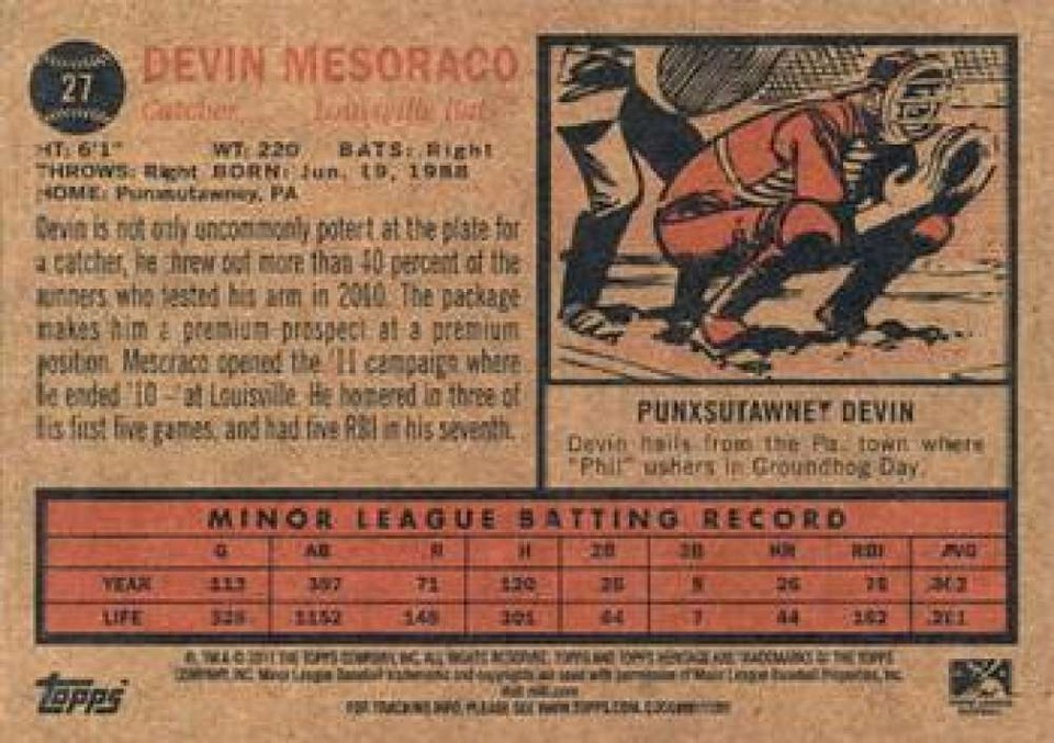2011 Topps Heritage Minor League #27 Devin Mesoraco (Prospect / Rookie ...
