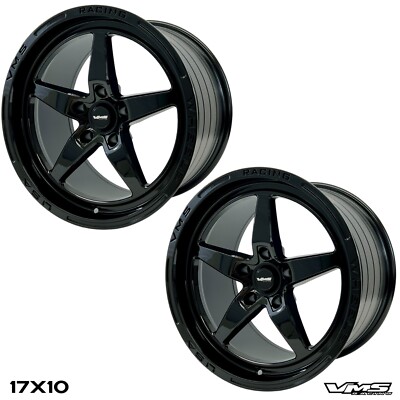 2 VMS RACING V-STAR ALL BLACK DRAG PACK RIMS WHEELS 17X10 +44 ET 5X120 ...