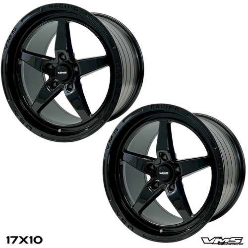 2 VMS RACING V-STAR ALL BLACK DRAG PACK RIMS WHEELS 17X10 +44 ET 5X120 ...