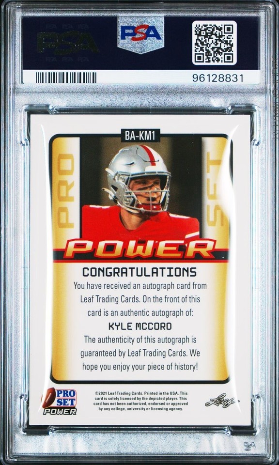 2021 Leaf Pro Set Power Emerald Spectrum Foil Kyle McCord Auto /50 PSA ...