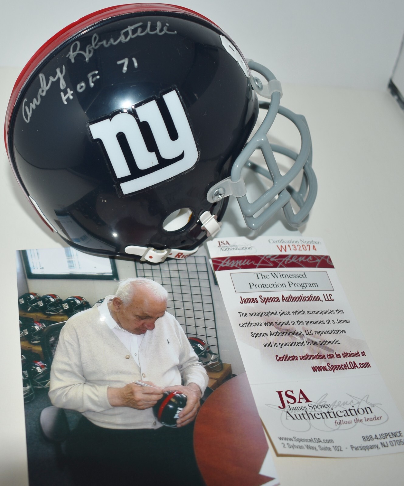 ANDY ROBUSTELLI SIGNED CUSTOM FACE MASK MINI HELMET NEW YORK GIANTS HOF ...
