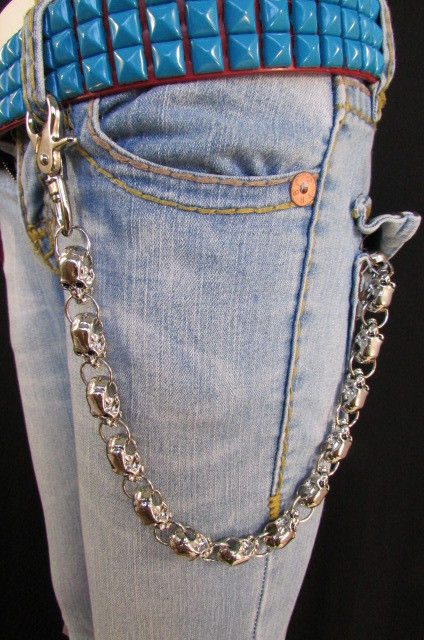 New Silver Chunky Metal Long Wallet Chains Key Chain Large Skulls ...