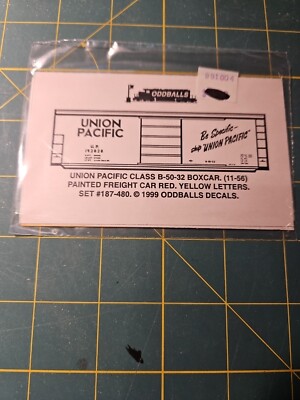 ODDBALL DECALS, HO SCALE, #187-480, UNION PACIFIC, CLASS B-50-32 BOXCAR ...