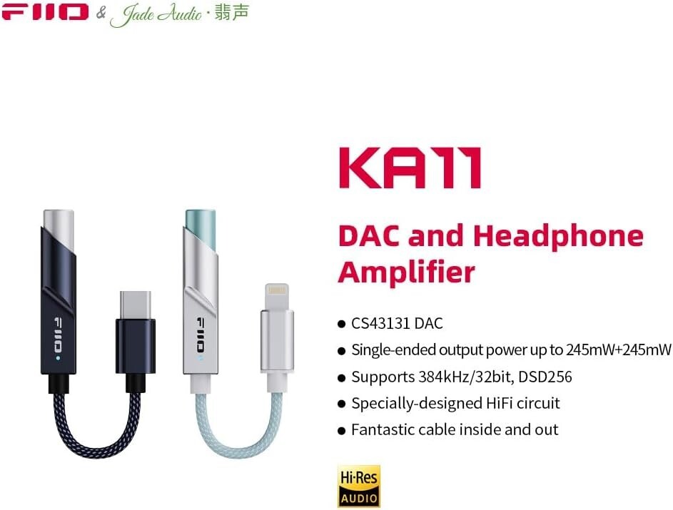 FiiO KA11 USB C to 3.5mm Audio Adapter 32bit/384KHz USBDAC Amp ( Black ...