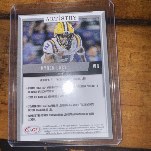 2024 SAGE Artistry Gold Parallel #5 KYREN LACY LSU Tigers Football Card ...