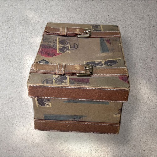 Vintage Paperboard Faux Stamps Suitcase Brass Leather Hardware ...