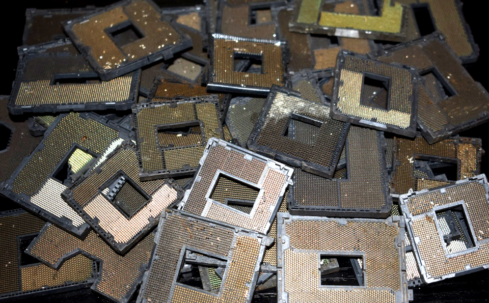 16oz SCRAP CPU GOLD recovery connectors 54+ SOCKETS pads w/ PLATED PINS ...