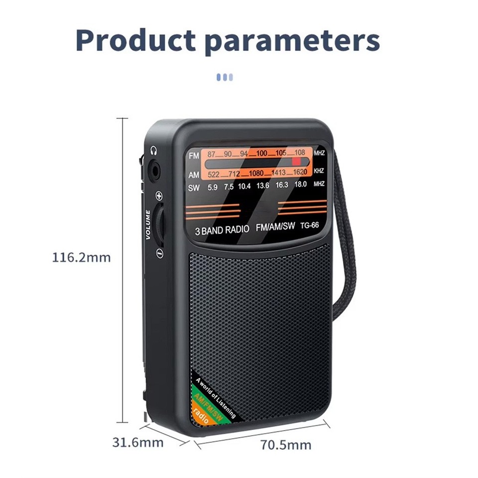 Mini Portable Radio AM/FM/SW Digital Stereo Radio Rechargeable USB ...